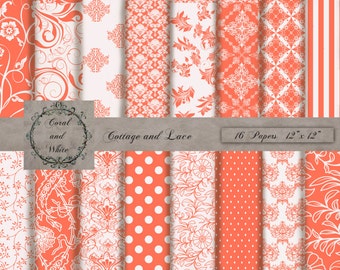 Coral digital paper: CORAL AND GOLD with coral