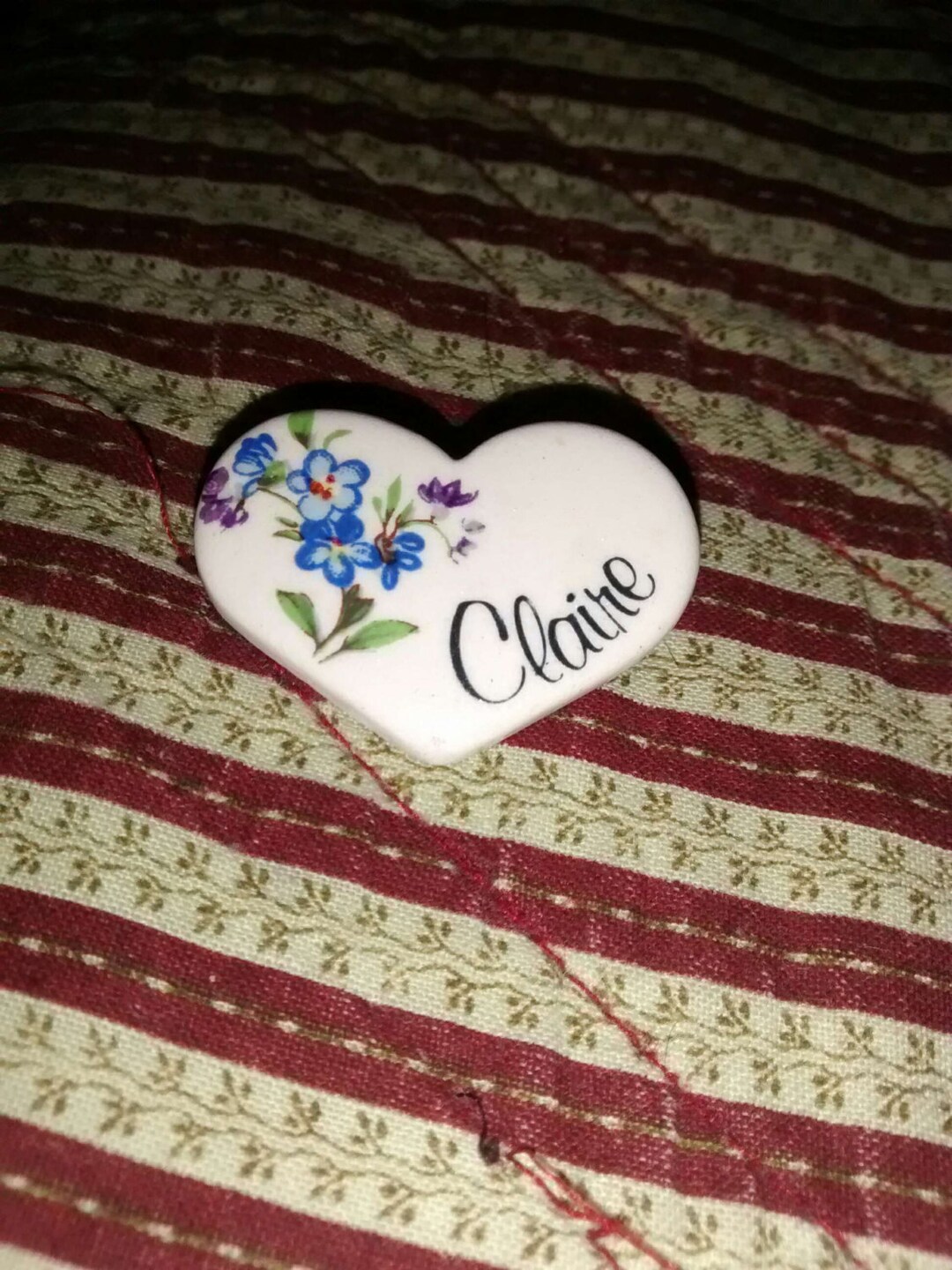 Porcelain Heart Shaped Claire Name Pin/brooch Signed 1981 - Etsy