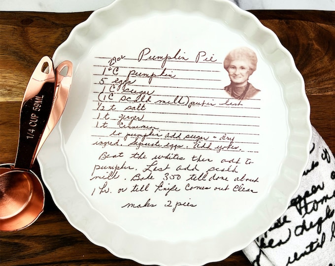 Custom Etched Pie Plate Replicating Handwritten Recipe, Preserve Your ...