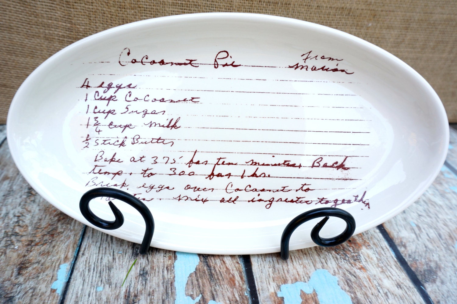 Actual handwritten recipe transferred onto custom plate. | Etsy
