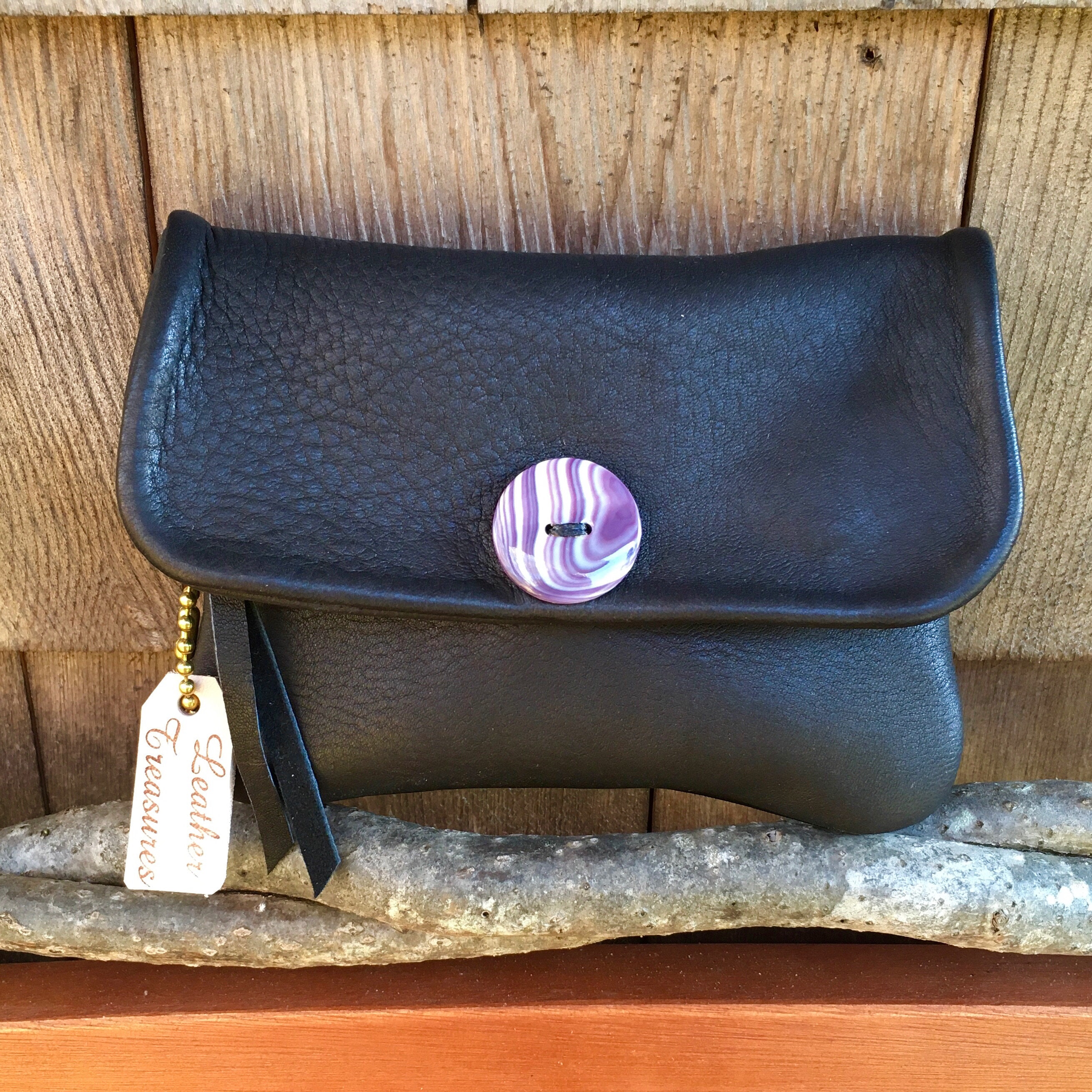 Deerskin Leather Wallet With Magnetic Snap and Wampum Button - Etsy