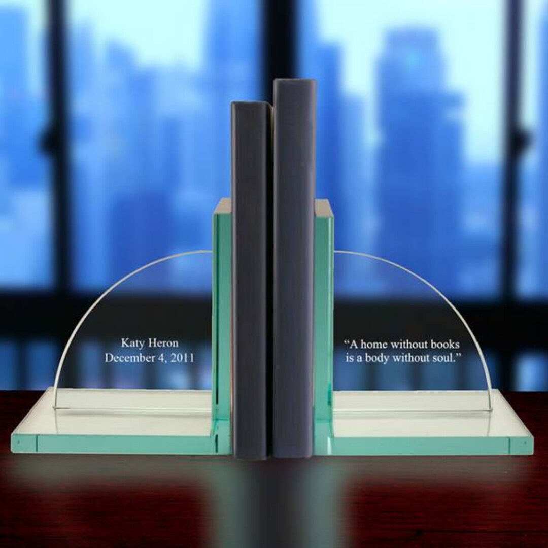 Engraved Jade Glass Bookends - Etsy