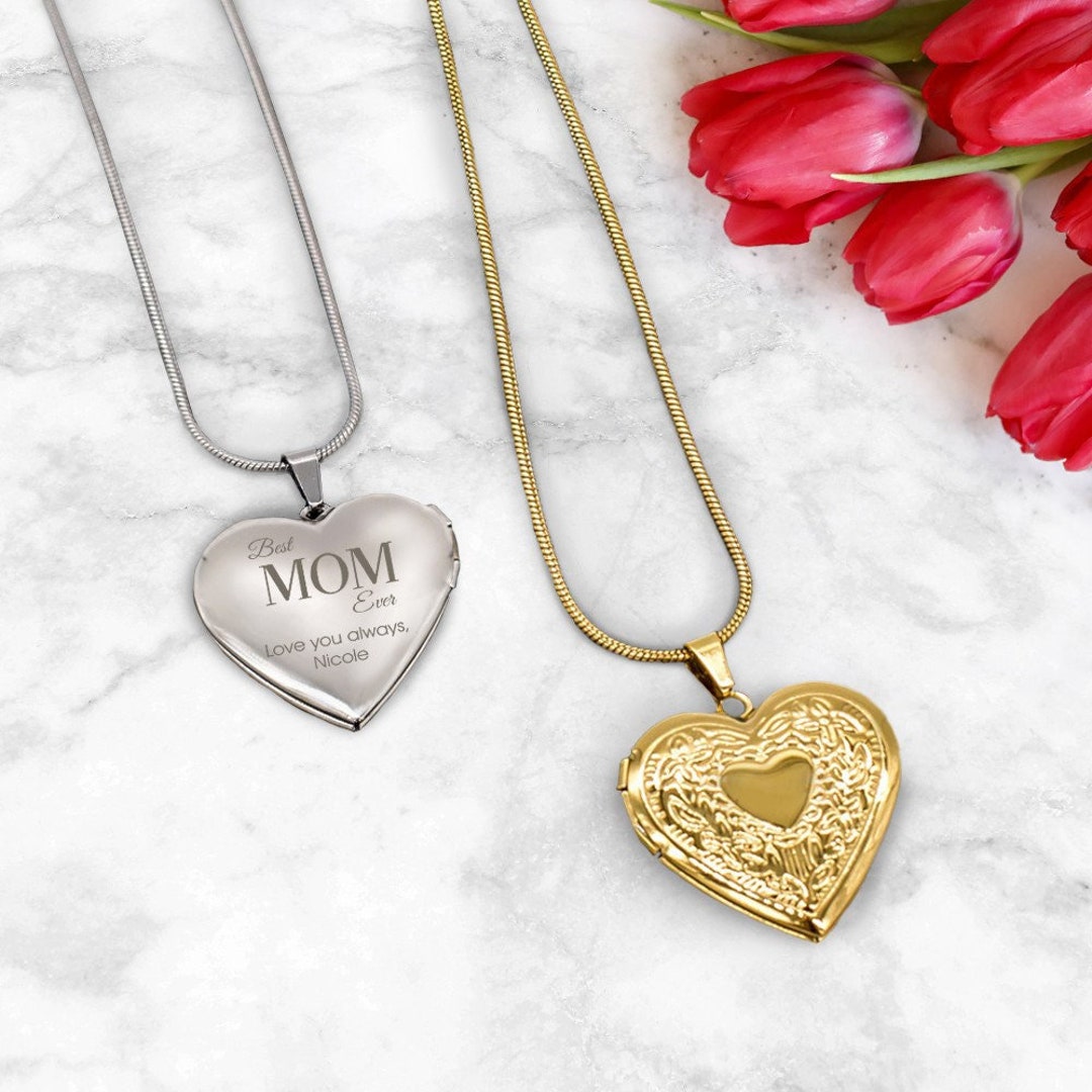 Personalized Gold Silver Heart Locket Necklace With Photo for Mom Gift ...