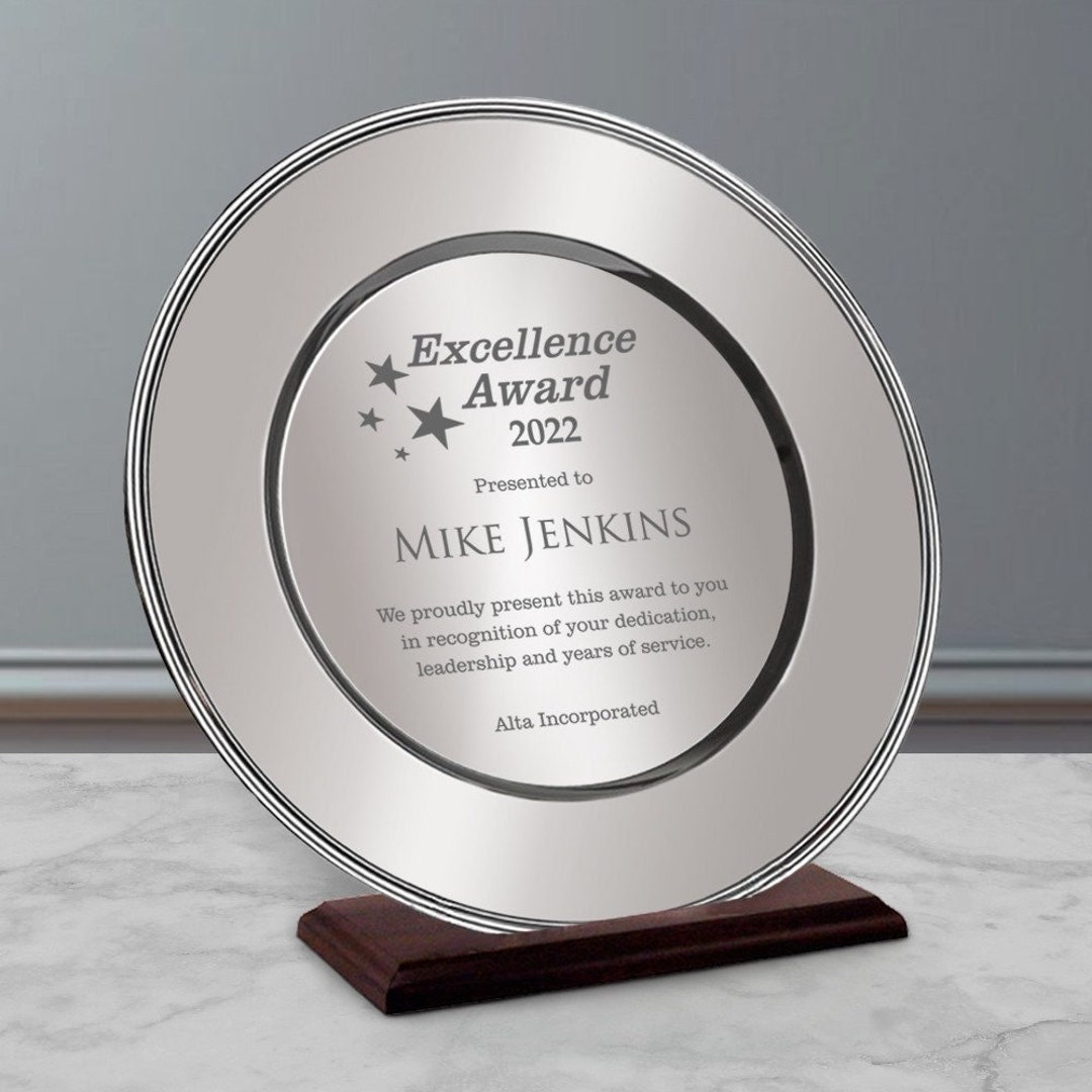 Employee Achievement Award Personalized Silver Plate Excellence Trophy ...
