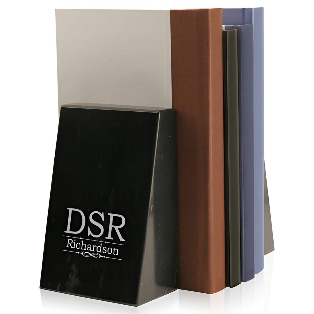 Black Marble Engraved Monogram Bookends, Monogrammed Marble Bookends ...