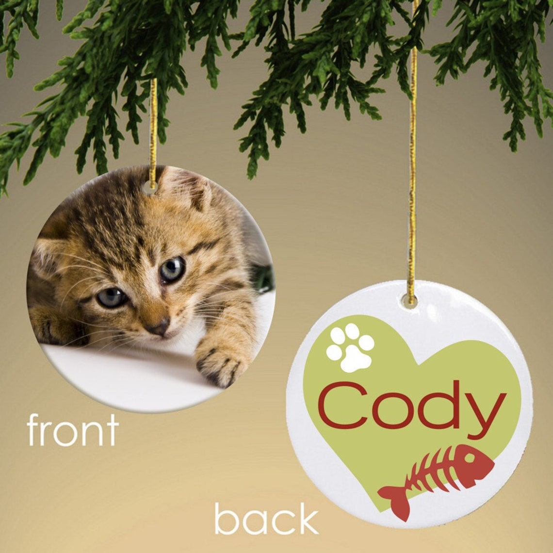 Personalized Cat Photo With Fishbone Ornament - Etsy