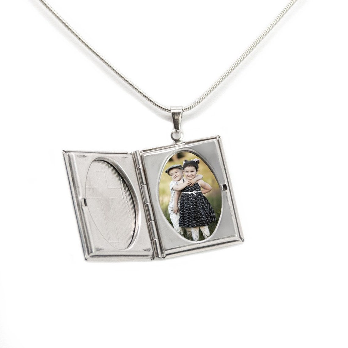 Silver Holy Bible Photo Locket Necklace Custom Engraved Cross | Etsy