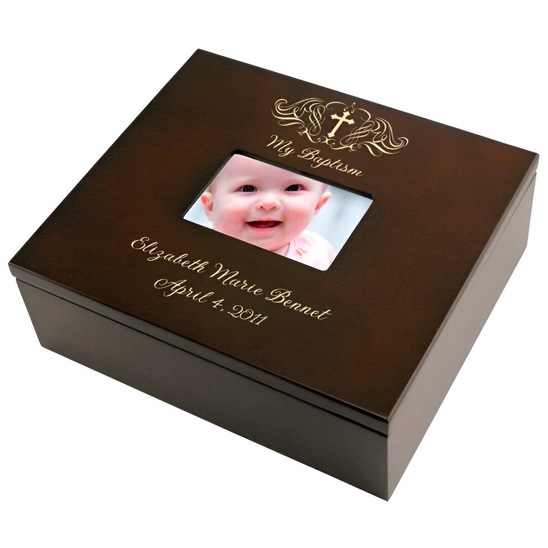 Personalized Holy Cross Baptism Wooden Keepsake Box With Photo Frame ...
