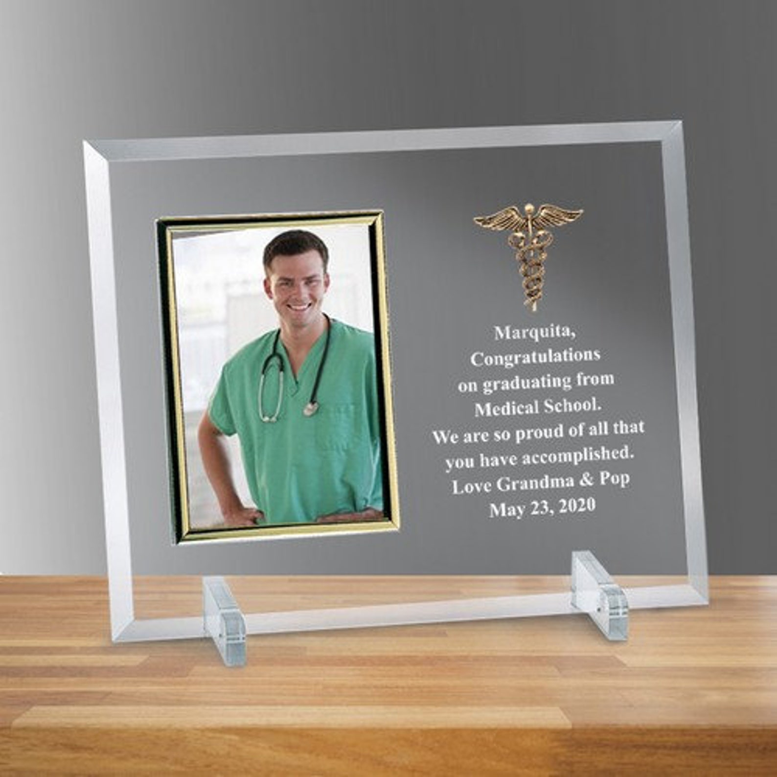 Engraved Doctor's Glass 4 X 6 Photo Frame With Caduceus, Perfect for ...