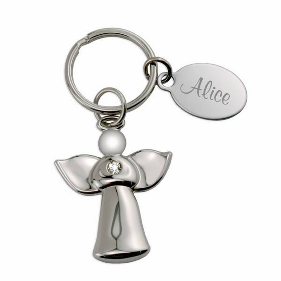 Engraved Silver Angel Key Chain - Etsy