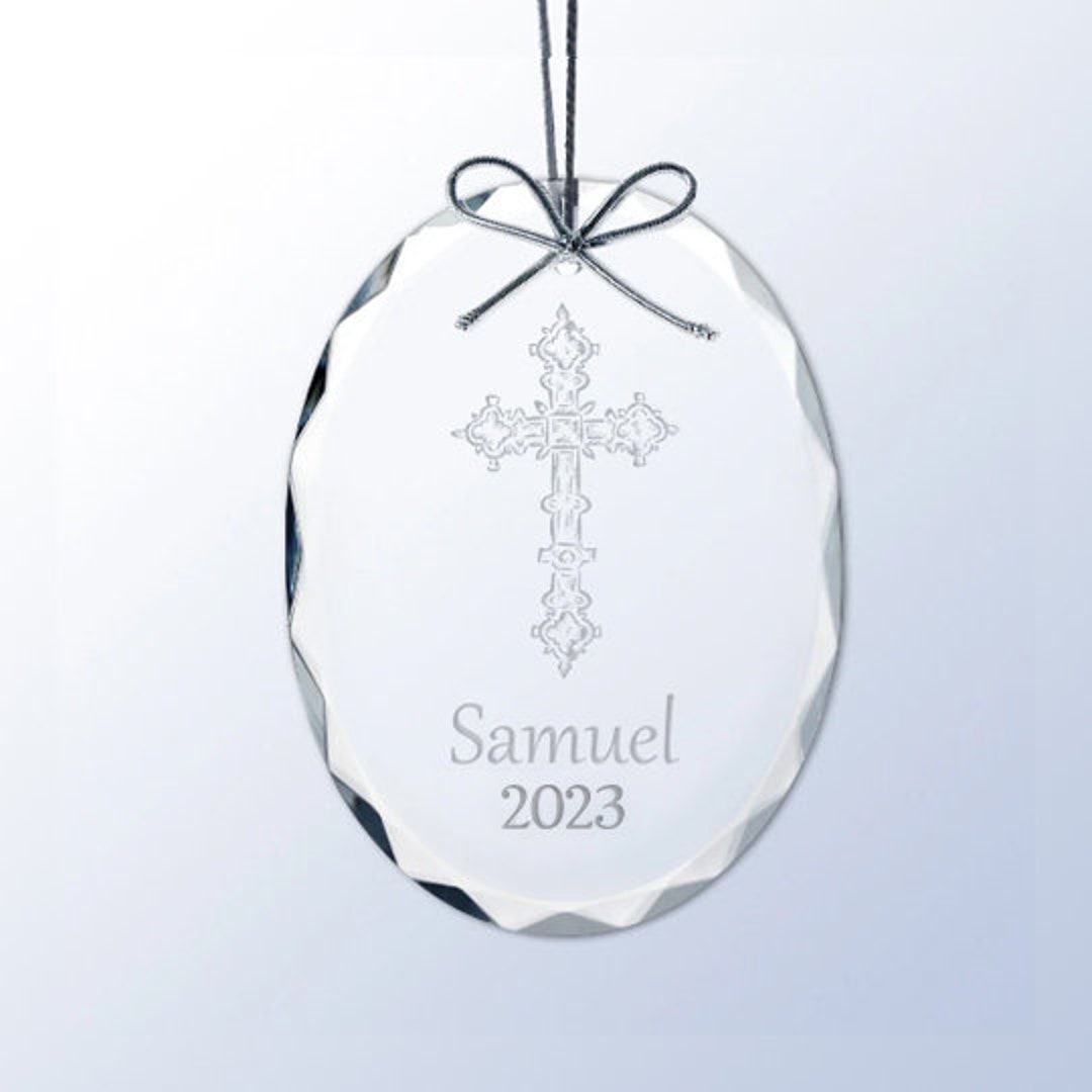 Engraved Holy Cross Crystal Ornament Custom Religious Christmas Tree ...