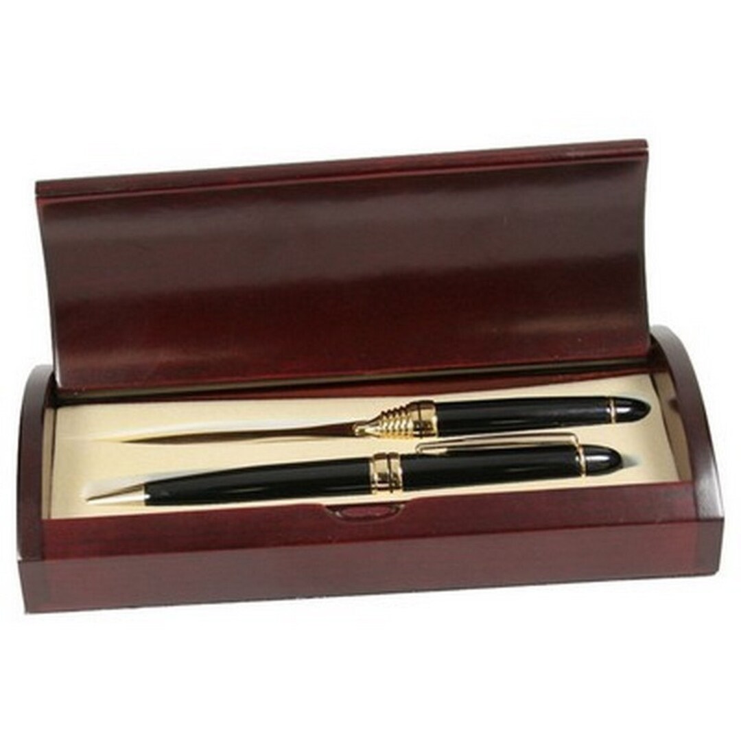 Engraved Black & Gold Pen and Letter Opener Set With a Custom Rosewood ...