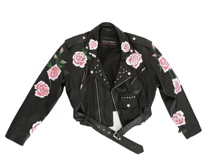 Rose Painted Leather Jacket | Vintage 80s Wilsons Leather Motorcycle ...