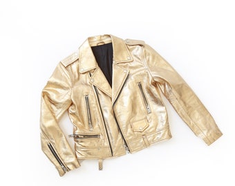 Gold leather jacket | Etsy