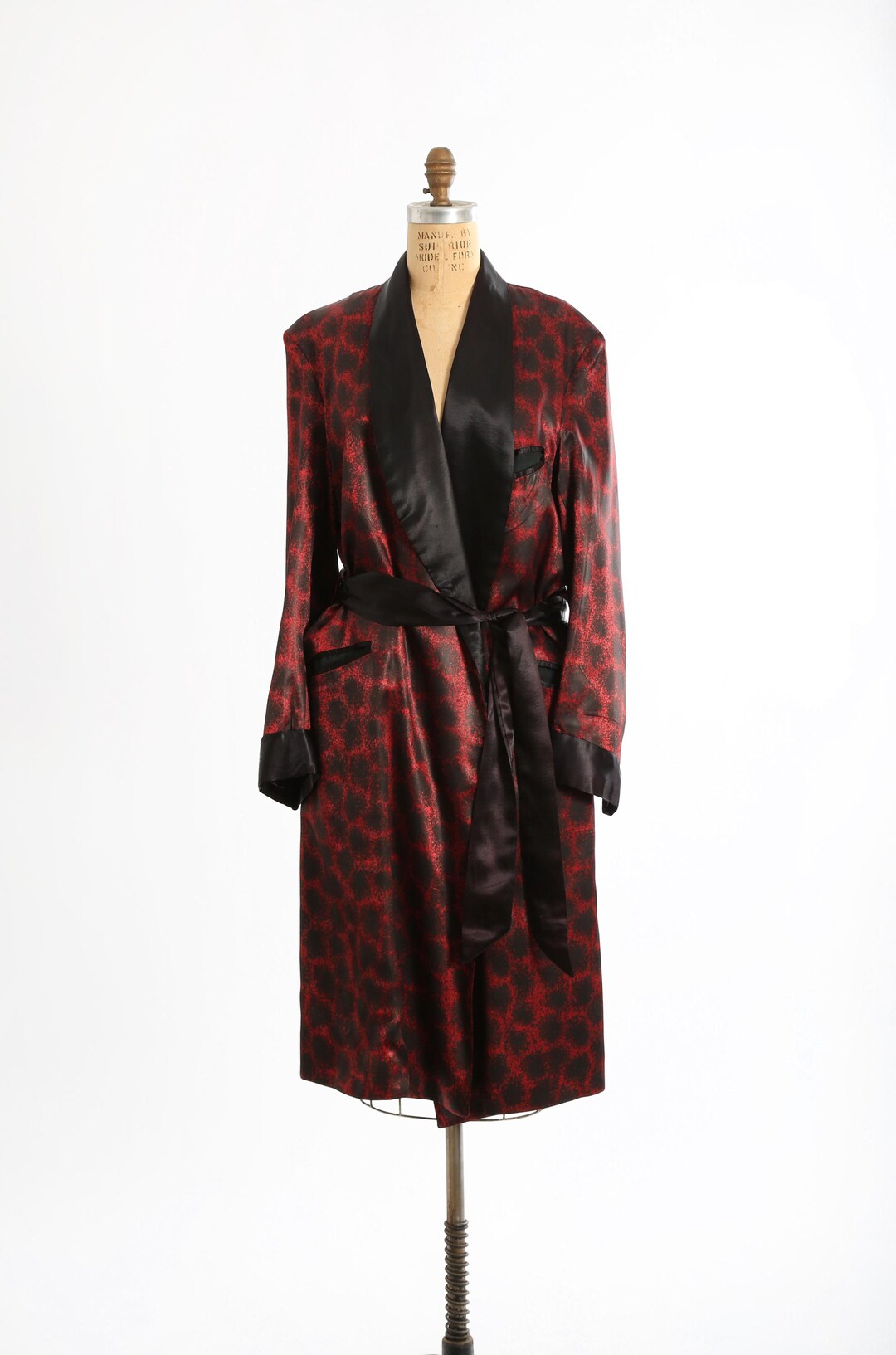50s Satin Smoking Robe | Vintage 1950s Red Satin Smoking Jacket Robe - Etsy