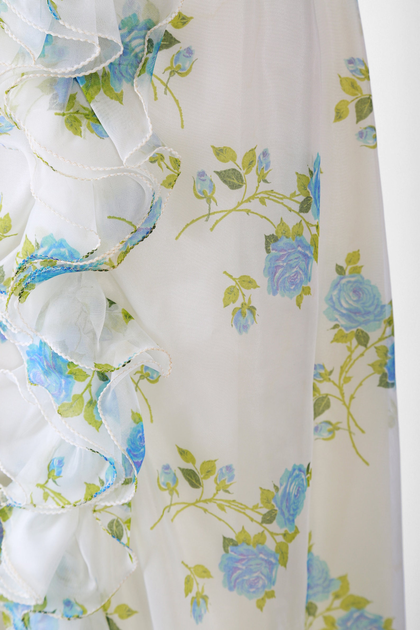 Blue Rose Ruffle Maxi Vintage 70s Floral Ruffle Chiffon Maxi - Etsy