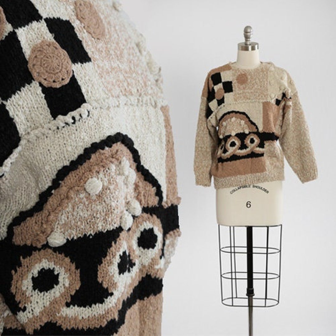 Vintage 80s 90s Deadstock 3D Checker Cotton Knit Hand Sweater - Etsy