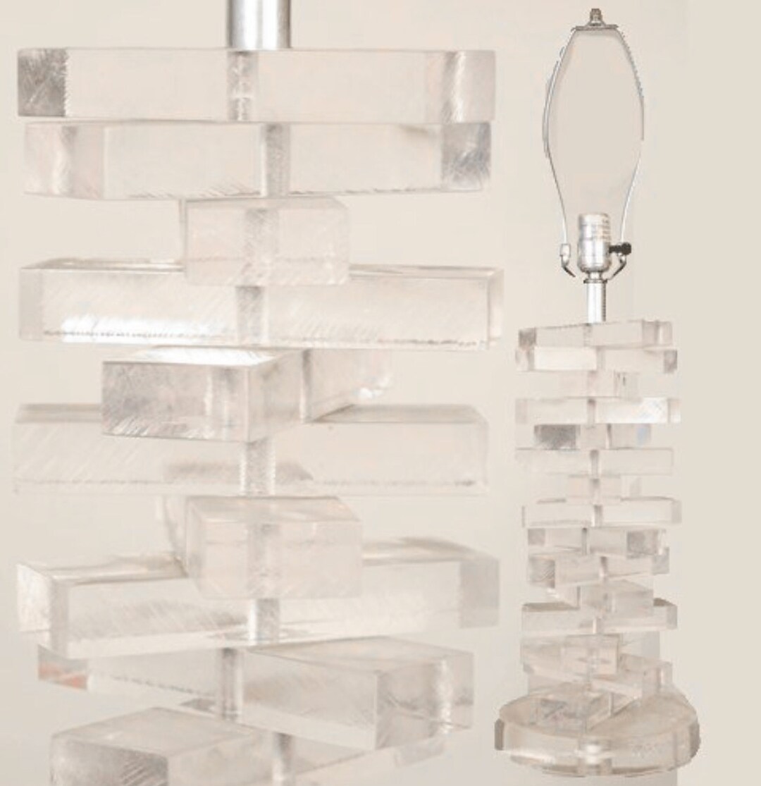 Vintage Mid Century Modern Clear Plexiglass Stacked Lucite Table Lamp ...