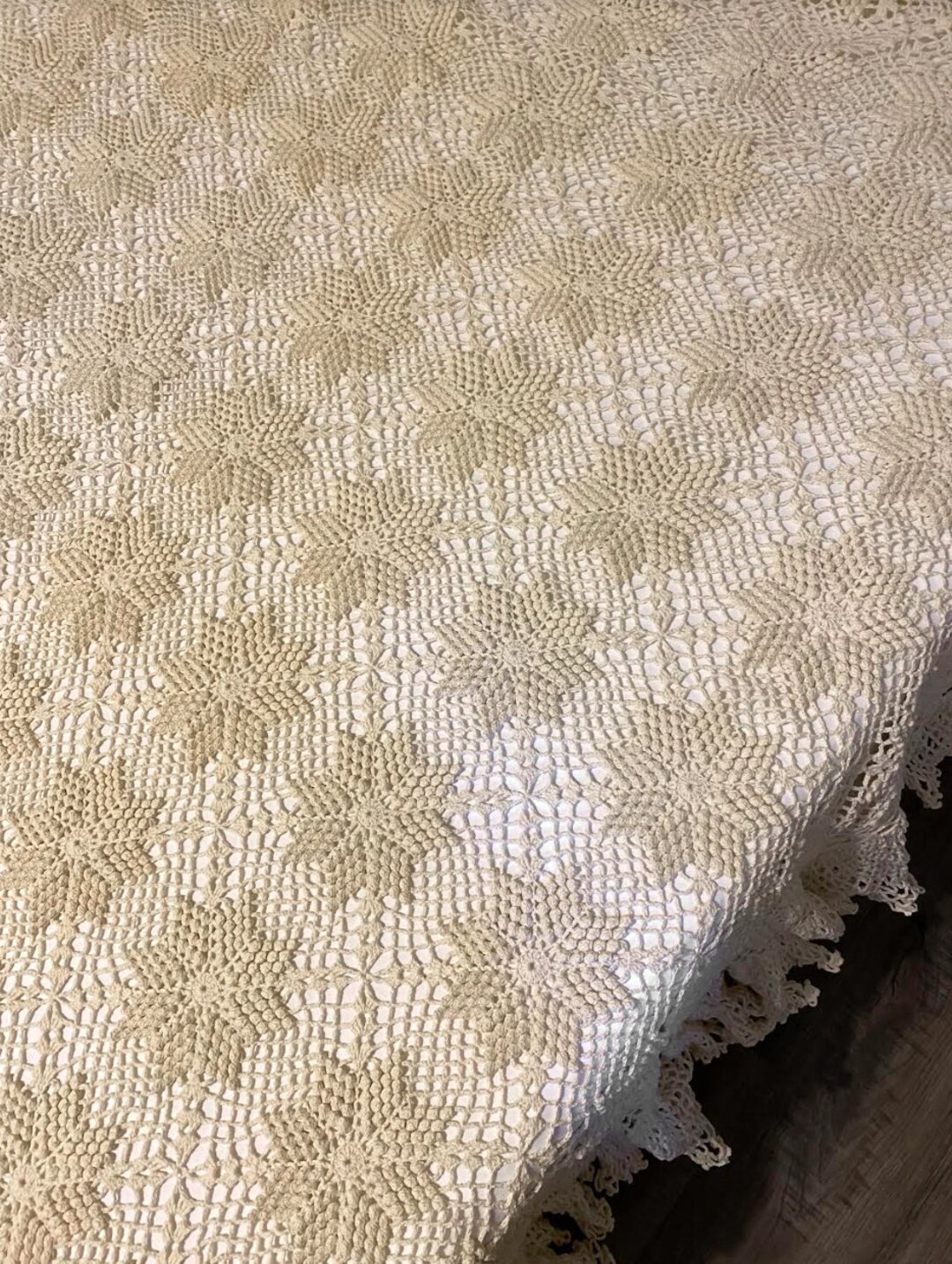 Antique Vintage Handmade Crochet Star Ruffle Beadspred 87" X 79" - Etsy