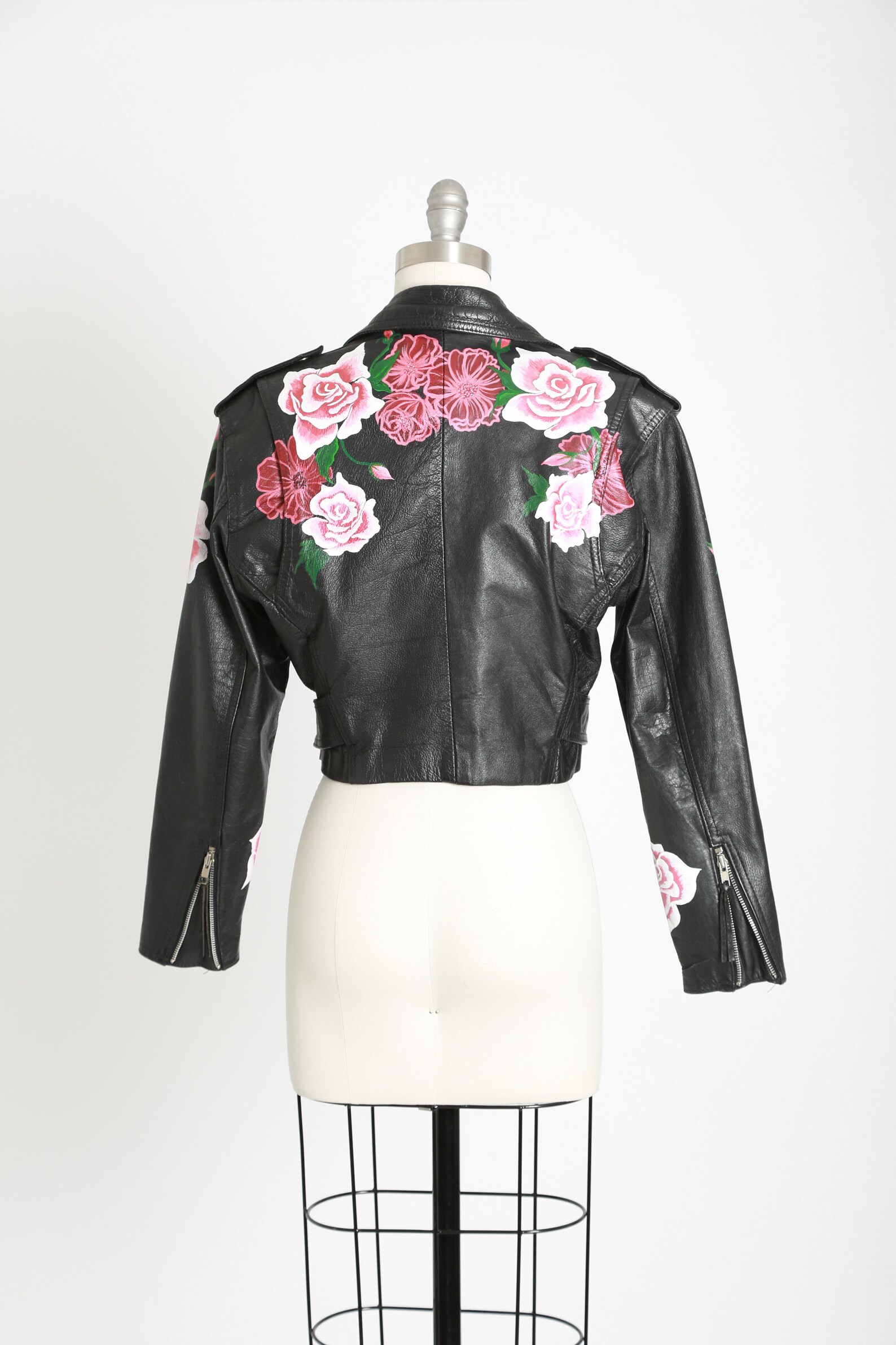 Rose Painted Leather Jacket Vintage 80s Wilsons Leather | Etsy