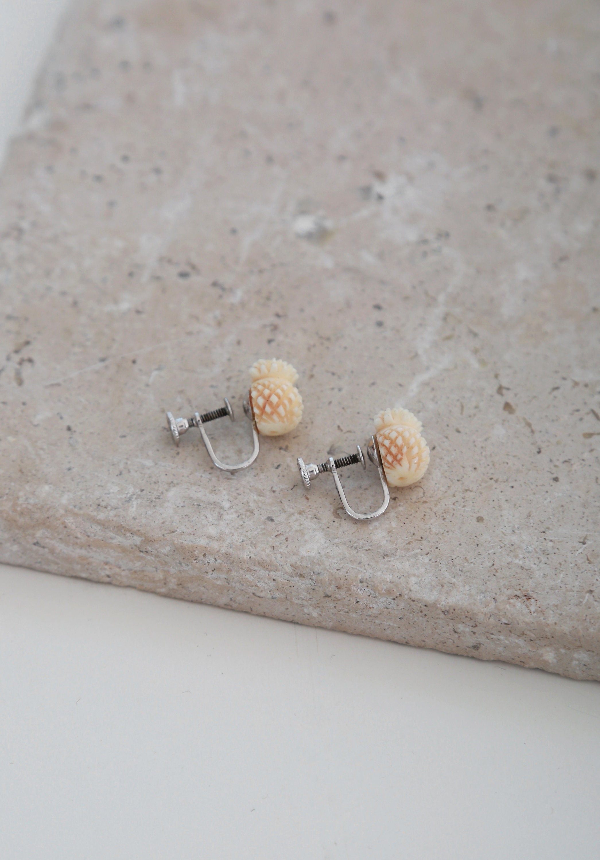 Vintage 1940s 50s Carved Bone Pineapple Sterling Silver Screw - Etsy