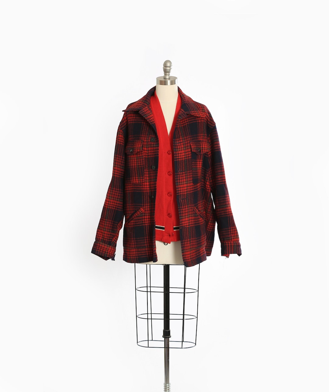 Vintage 1960s Pendleton Red + Blue Plaid Coat - Etsy