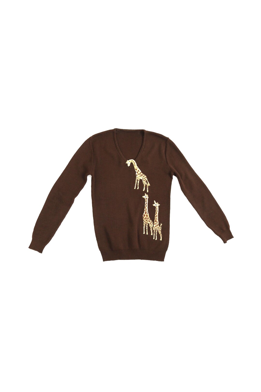 Vintage 70s Brown Embroidered Giraffe Knit Sweater - Etsy