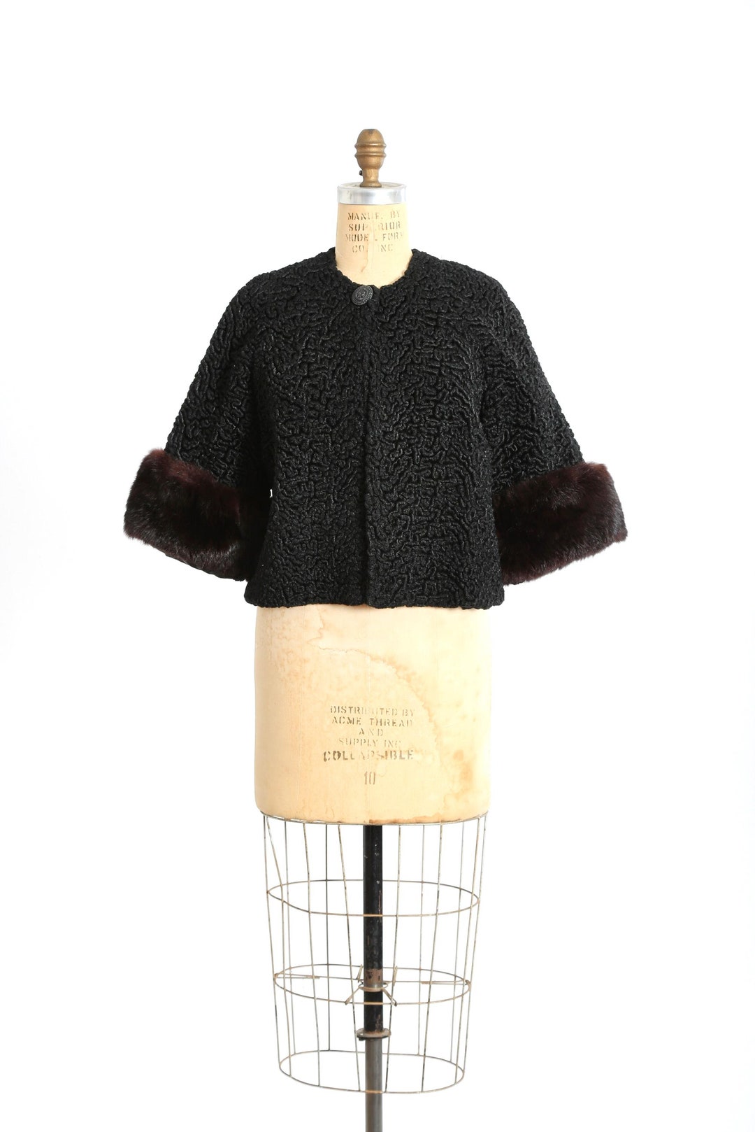 50s Faux Persian Lamb Rabbit Fur Coat | Vintage 1950s Cropped Black ...