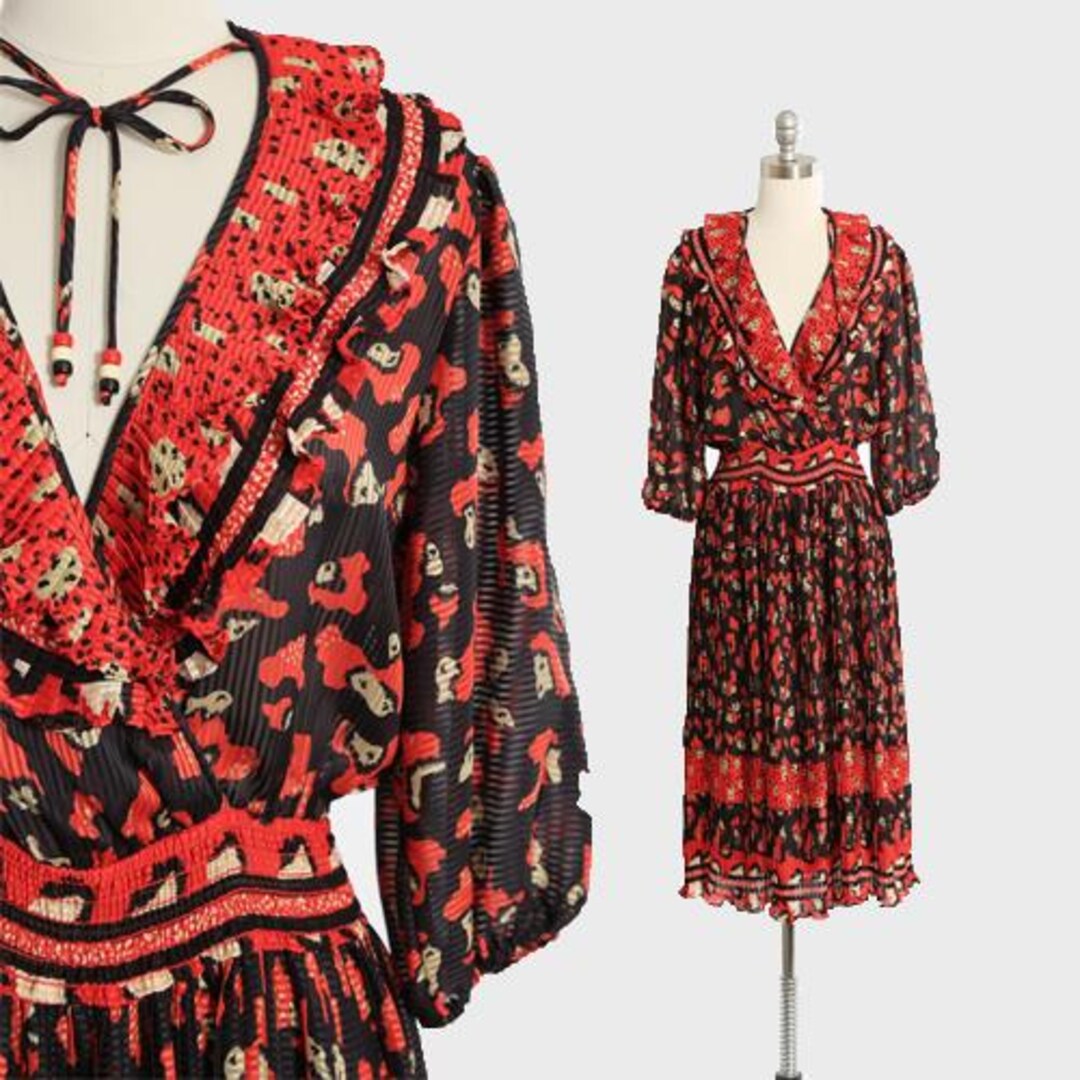 Vintage 80s Assorti Susan Freis Red Pleated Ruffle Dress - Etsy