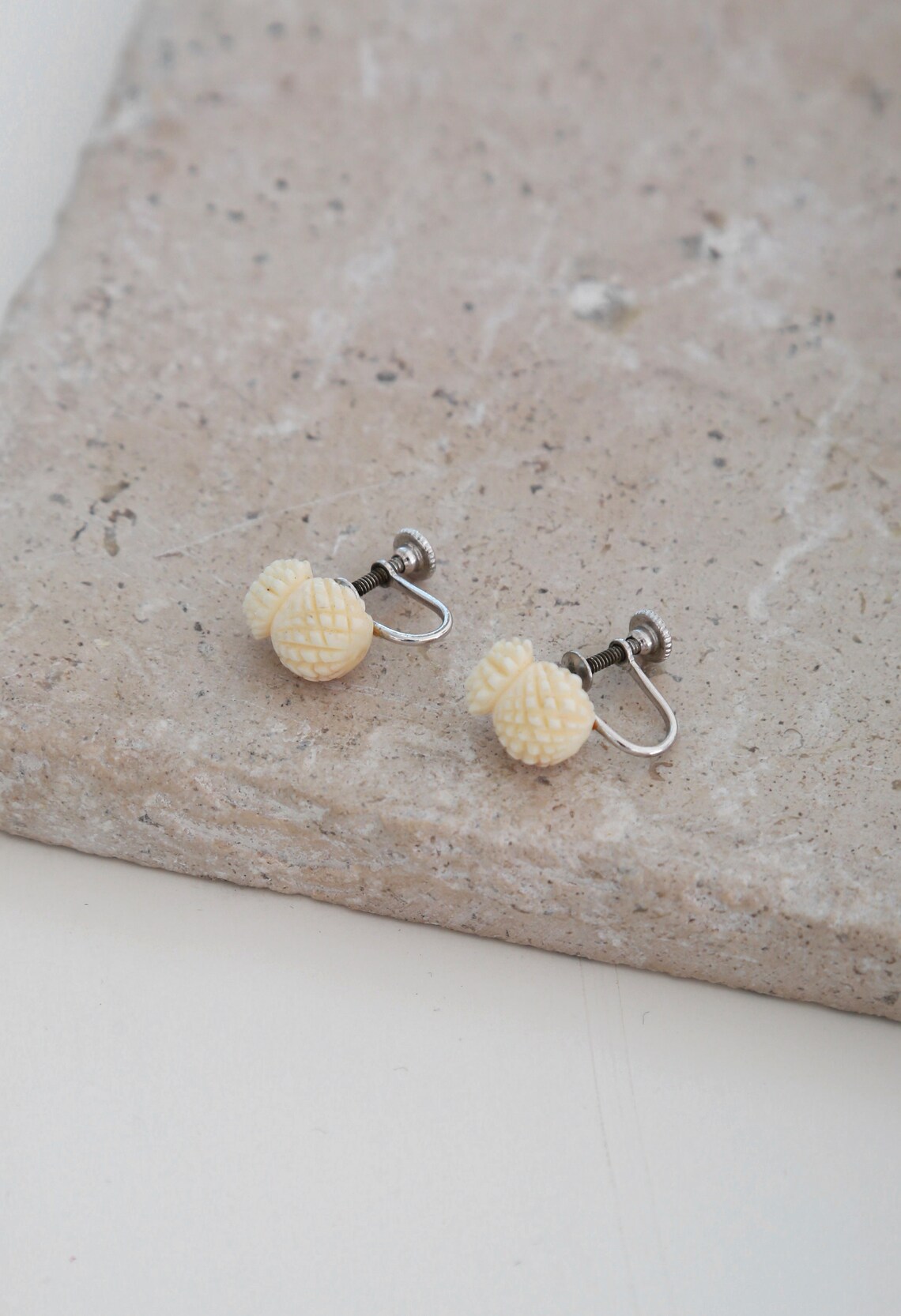 Vintage 1940s 50s Carved Bone Pineapple Sterling Silver Screw - Etsy