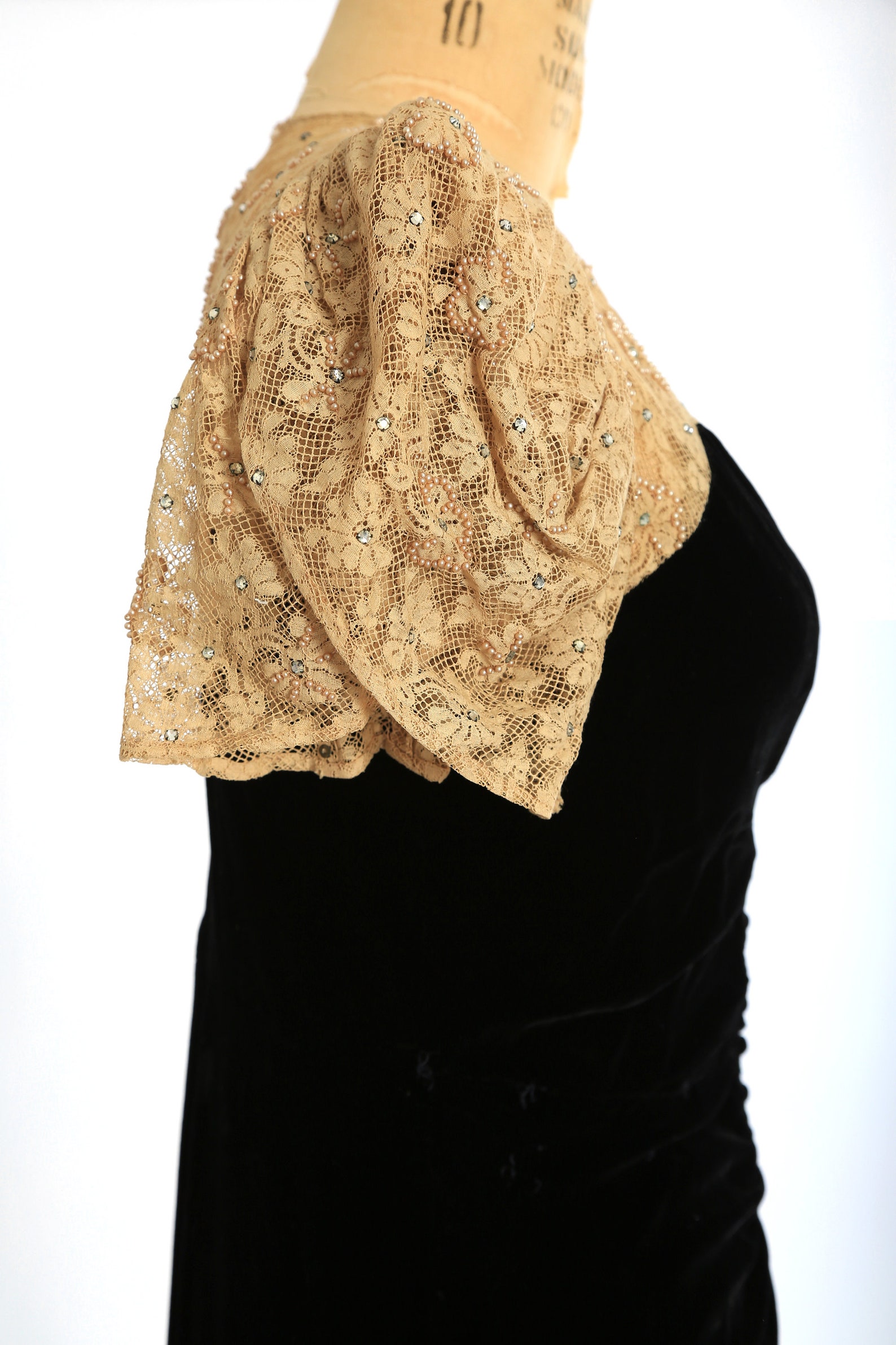 Antique Vintage 1930s Black Velvet Floral Rhinestone Lace Dress - Etsy