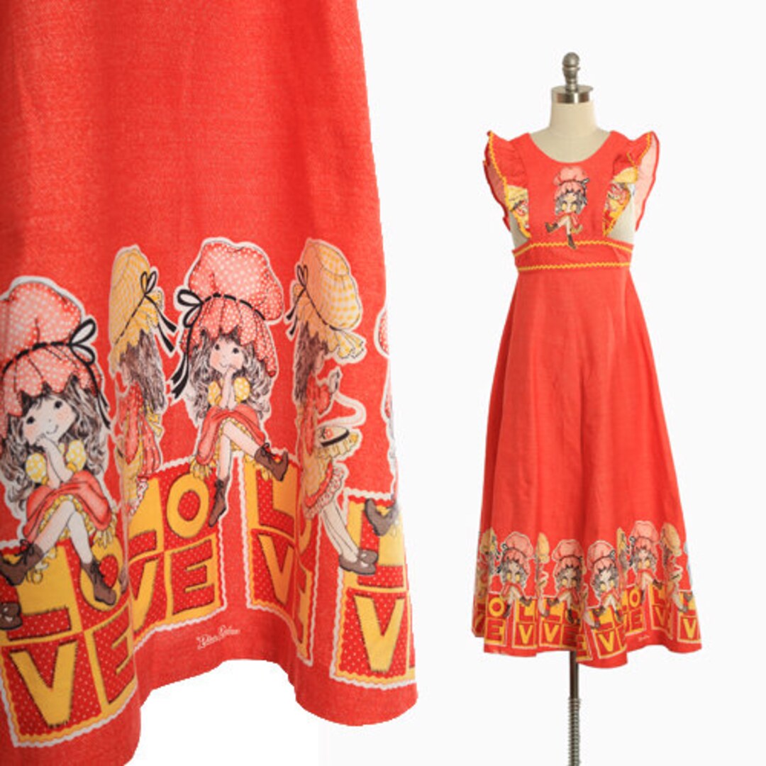 Vintage 1970s Orange Holly Hobbie LOVE Pinafore Maxi Dress - Etsy