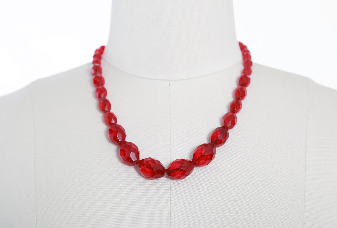 Antique Vintage 1930s Cherry Red Glass Necklace - Etsy