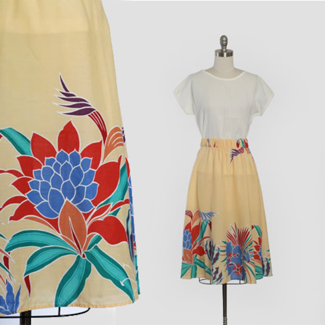 Island Vibes Skirt Vintage 70s Tropical Cotton Skirt - Etsy