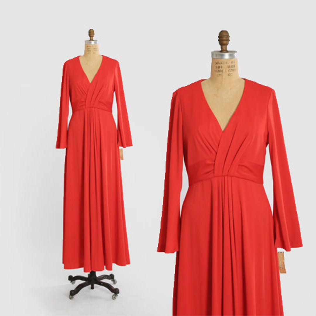 70s Red Maxi Dress Vintage 1970s Deadstock Red Bell Sleeves Maxi Dress - Etsy