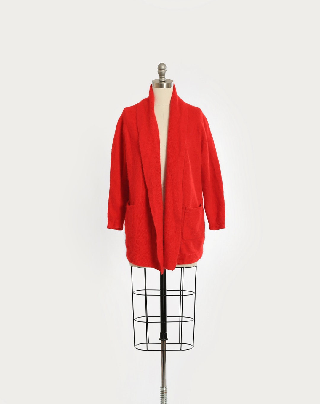 Vintage 90s Red Angora Lambswool Knit Sweater Cardigan Duster - Etsy
