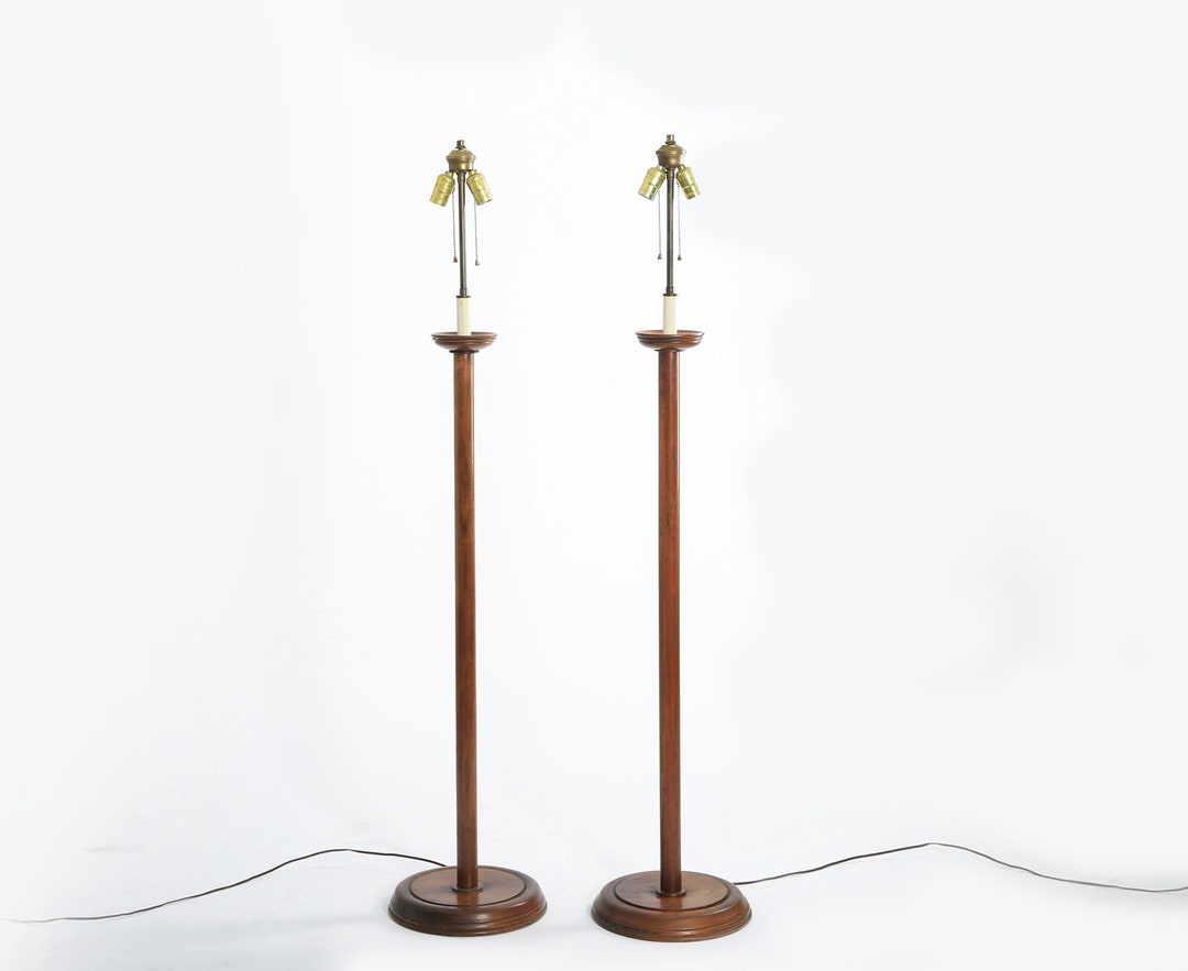 Vintage Walnut Craftsman Torch Floor Lamps Pair With Shades - Etsy