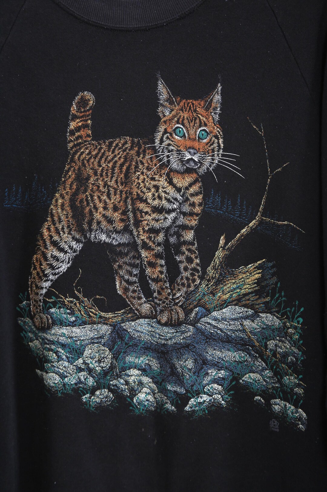 Vintage 90s Graphic Bobcat Raglan Sweatshirt - Etsy