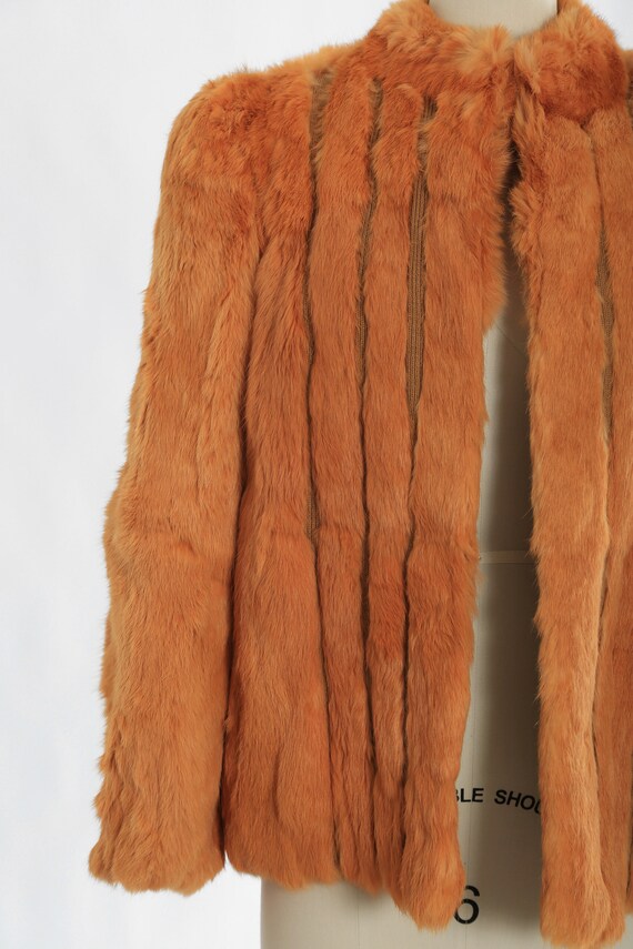 Vintage 70s orange Rabbit Fur Coat Plush chubby Strol… - Gem