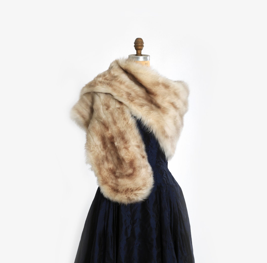 Vintage 50s Fox Fur Stole Wrap Shawl | Wedding White Fox Fur Shawl ...