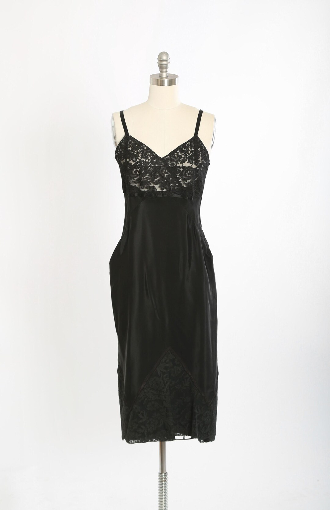 Vintage 40s Franklin Simon Black Silk Lace Slip Dress - Etsy