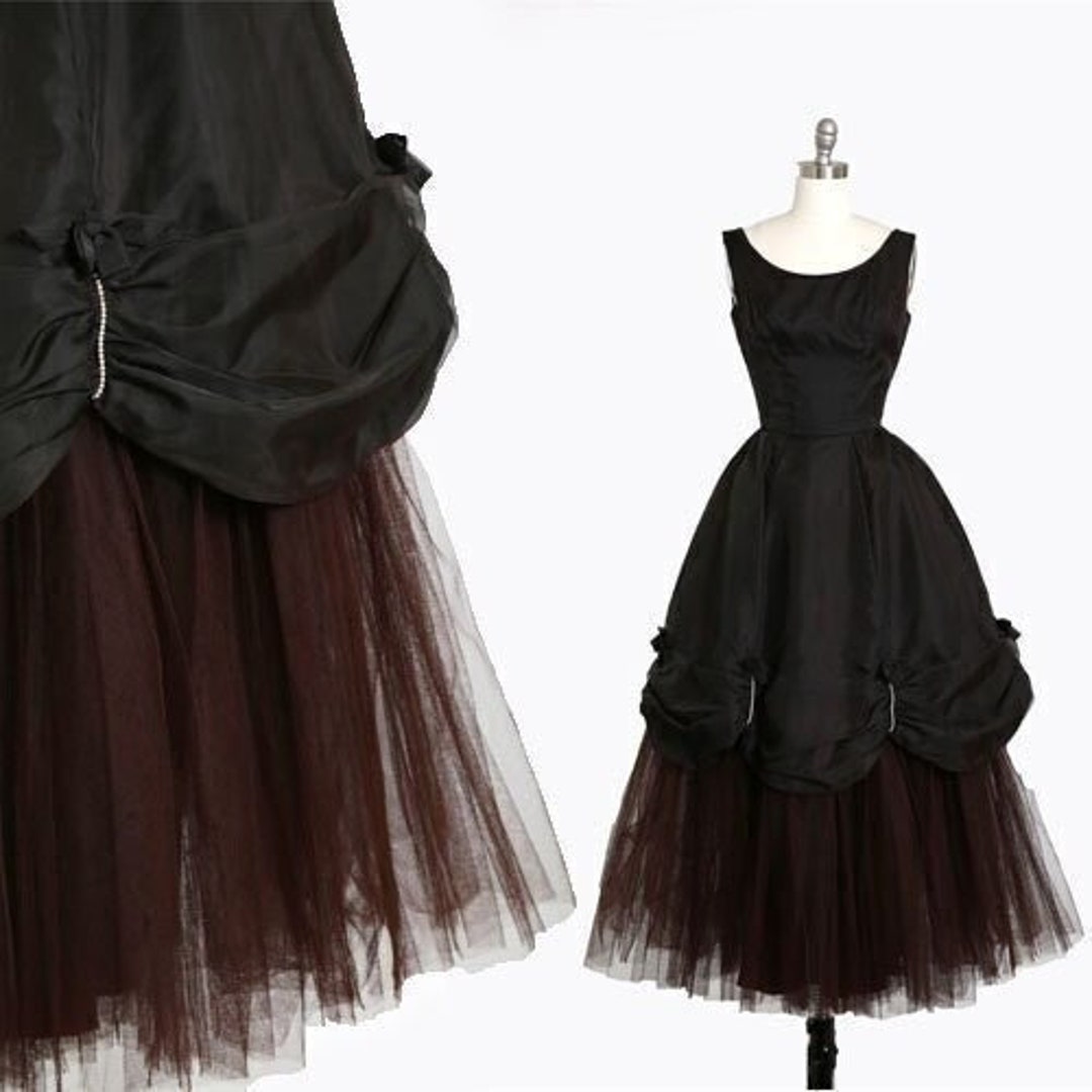 Emma Domb Gown Vintage 50s Emma Domb Black Beaded Pearl Tulle Dress - Etsy