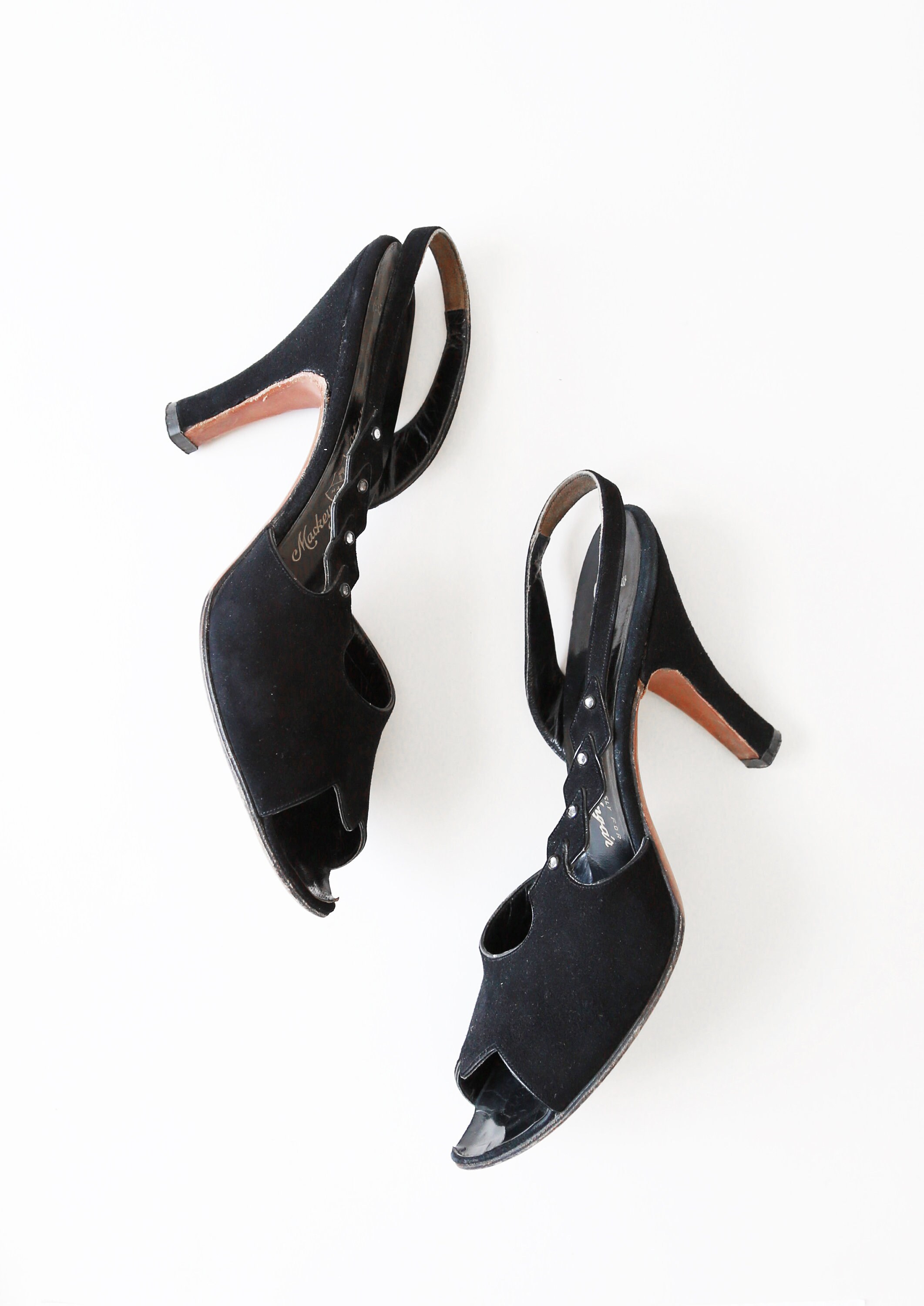 Countess 1950s jeweled heels Vintage 50s black leather | Etsy