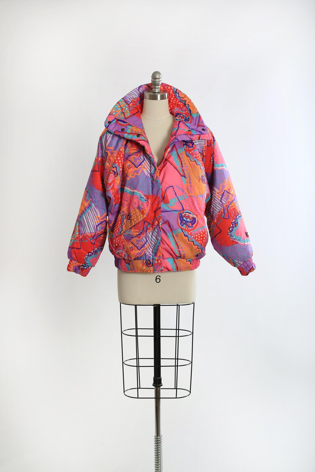 80s Neon Roffe Ski Jacket | Vintage 1980s Neon Pink Abstract Roffe ...