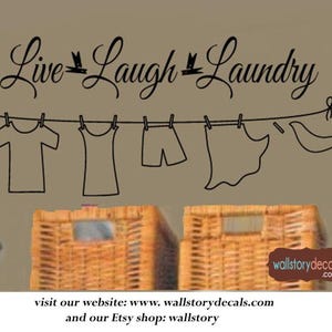 LIVE LAUGH LAUNDRY Clothes Line Vinyl Wall Lettering Quotes Words Decal ...