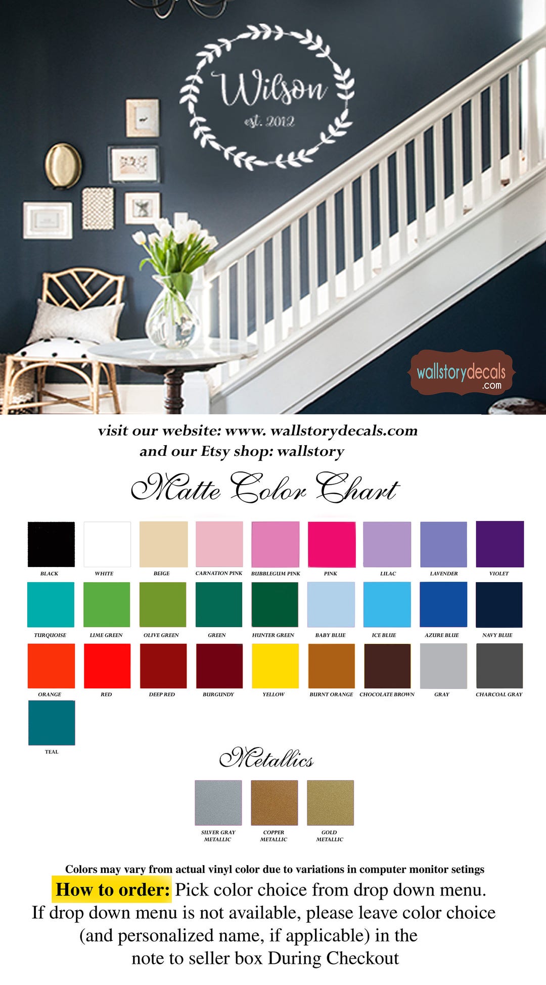 Custom Name Est Date Wreath Wall Art Decor Decal by Wallstory ...