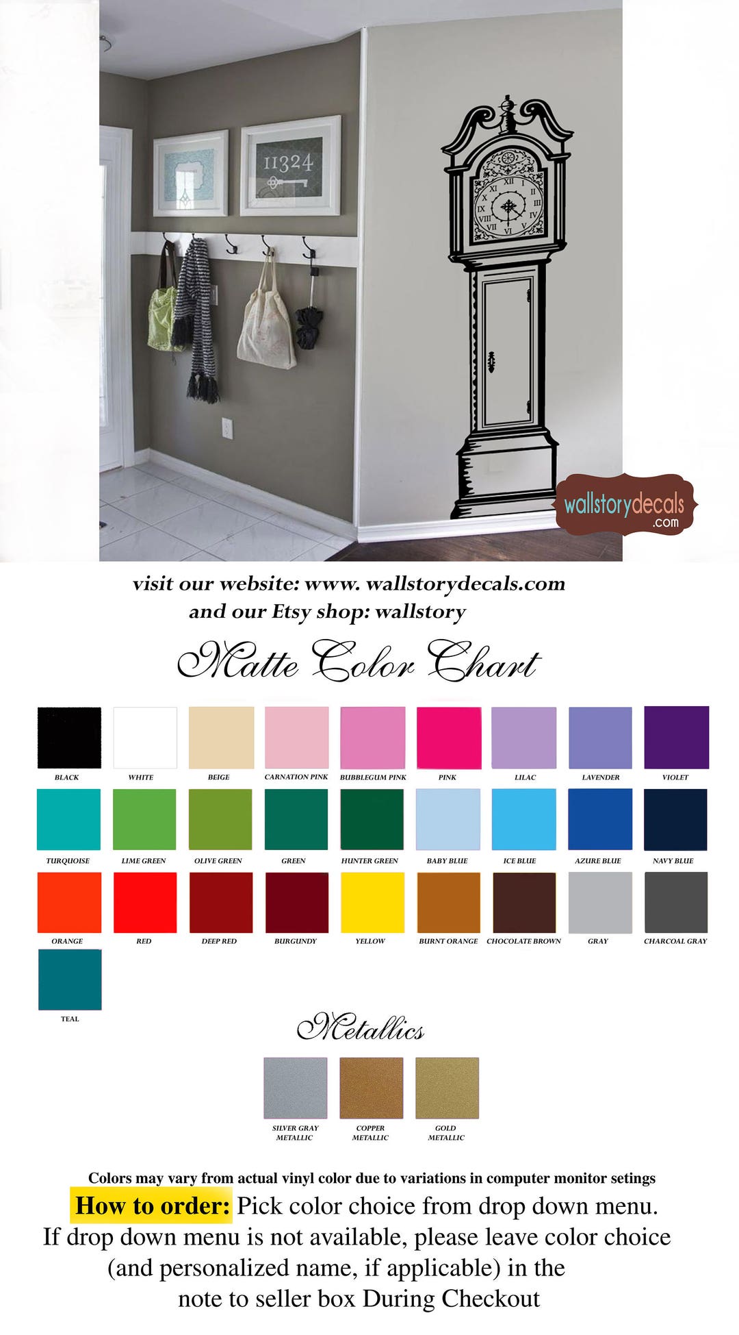 Family Wall Decals- Grandfather Clock - Wall Decor Small Medium Large ...