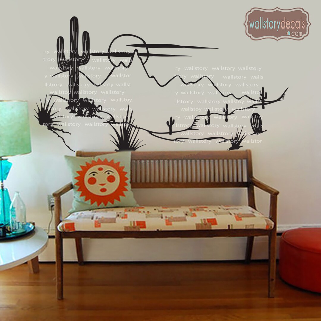 Wall Art Decor Sunset Desert Decal | Cactus Wall Decals | Grand Canyon ...