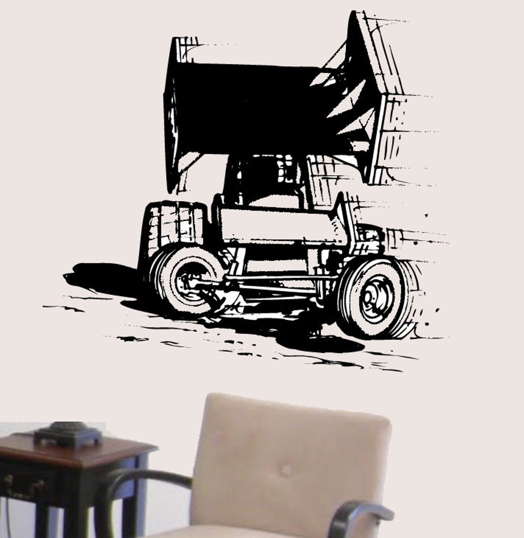 Winged Sprint Racecar - Vinyl Wall Decal Racing Race Car Extreme Dirt ...