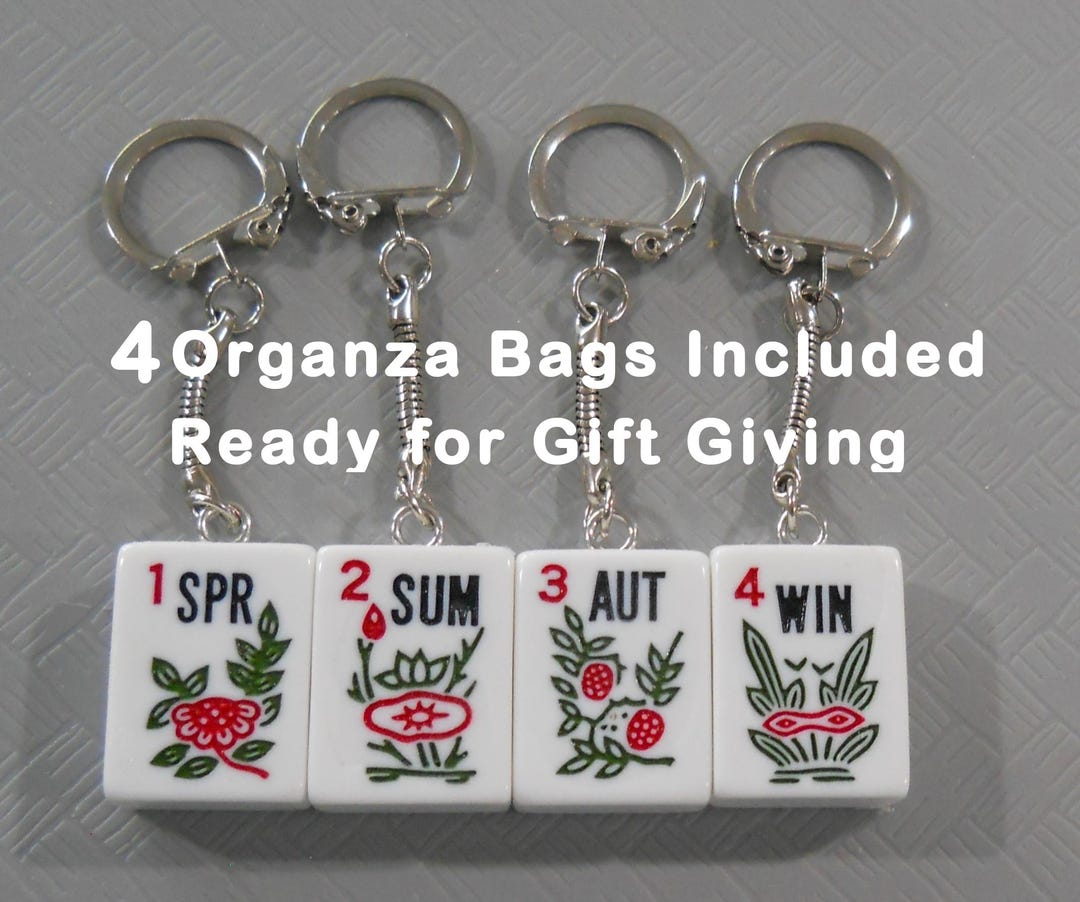 Mah Jongg Jong Mahjong Tile Key Chain Bag Charm 4 Flowers Great Gift ...